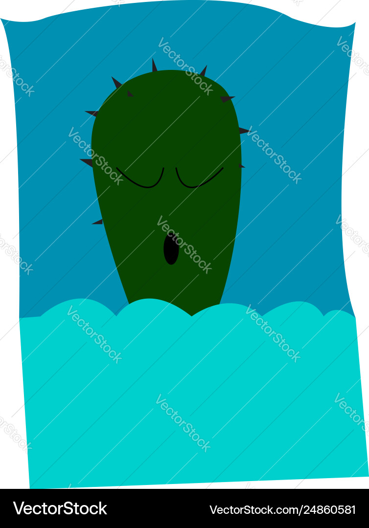 A spikey cactus sleeping on blue bed color Vector Image