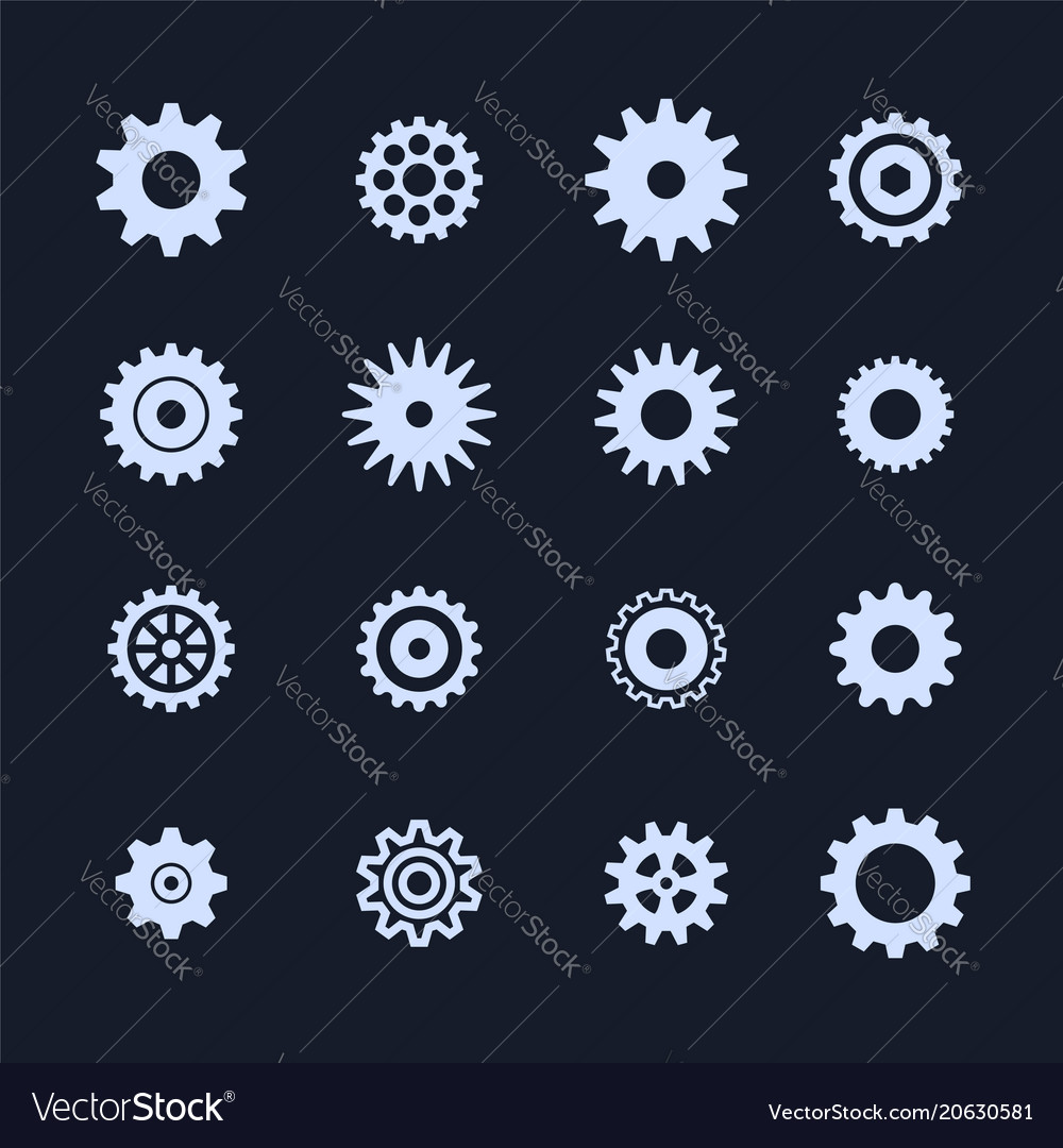 Cogs symbol set on white background settings icon Vector Image