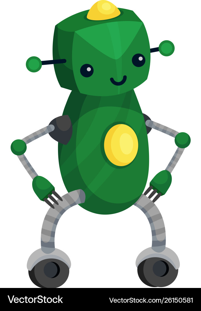 Cute green robot standing on his feet Royalty Free Vector