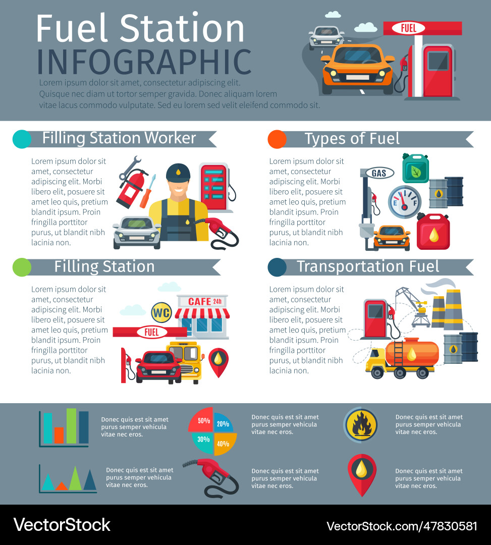 Gas station infographic set station Royalty Free Vector