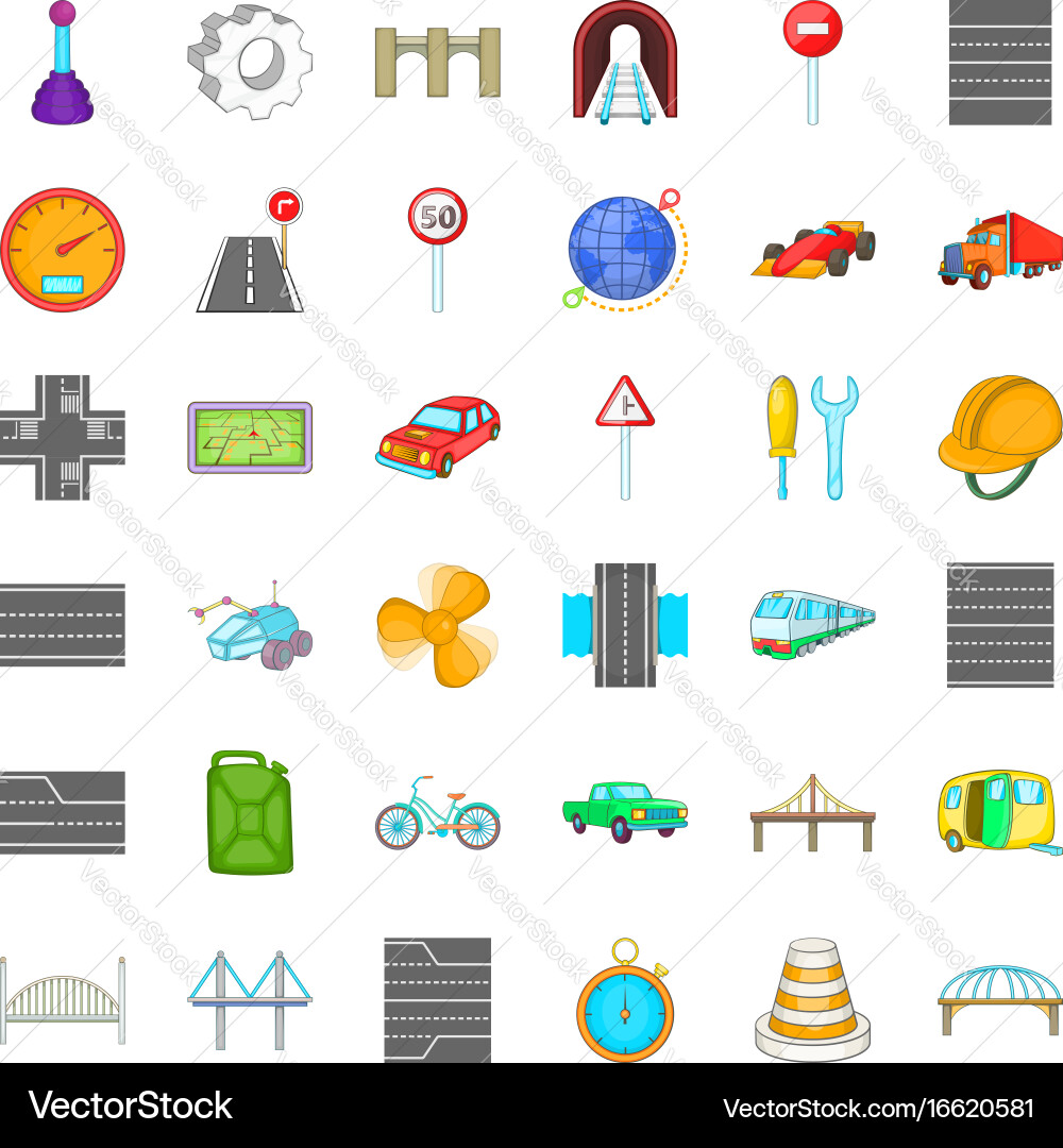 Road icons set cartoon style Royalty Free Vector Image