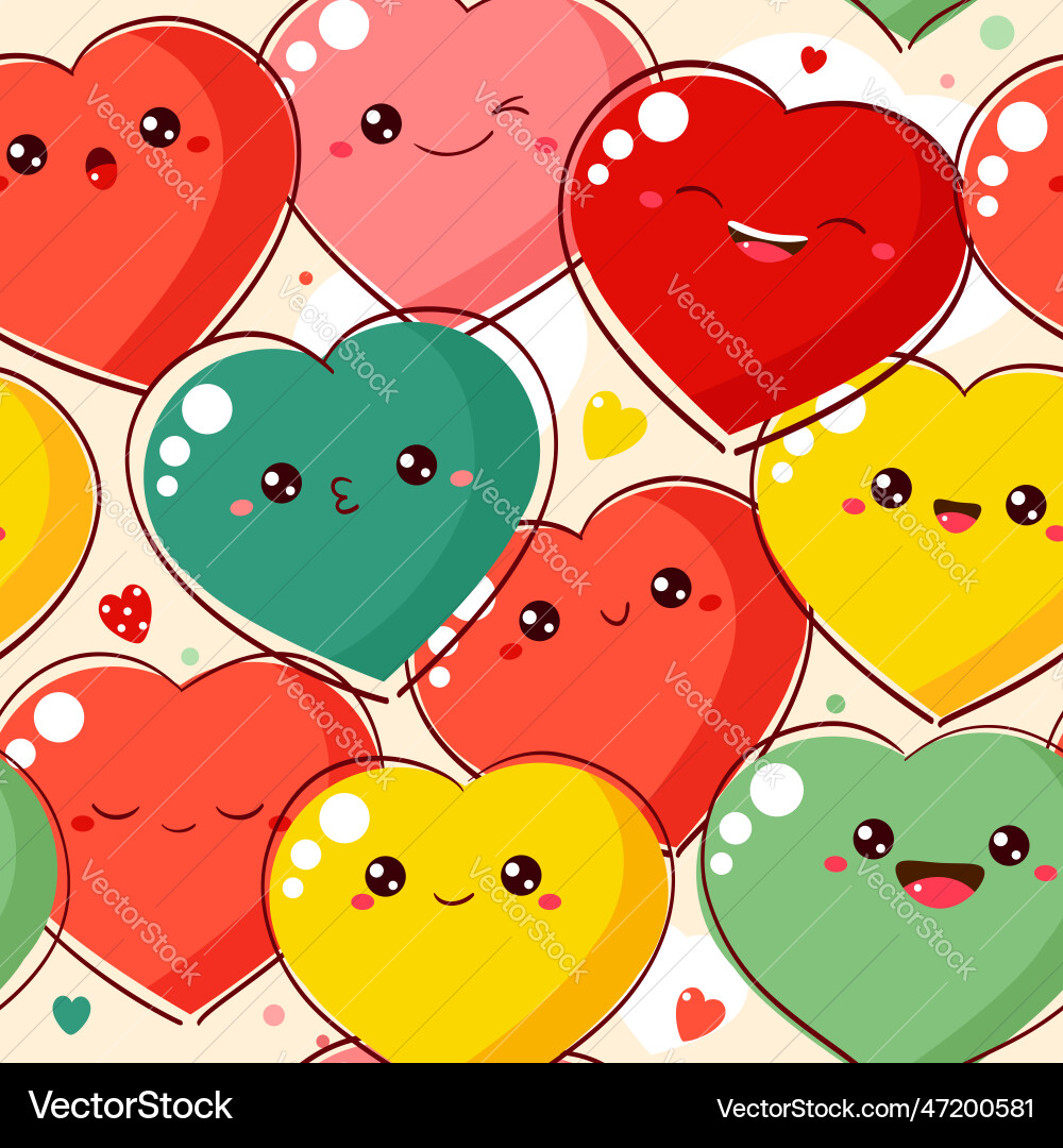 Seamless pattern with cartoon hearts with emoji Vector Image