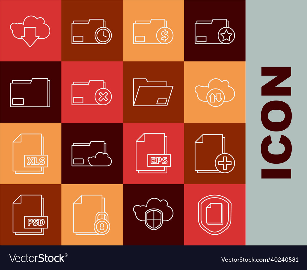 Set line document protection concept add new file Vector Image Set line document protection concept add new file Vector Image