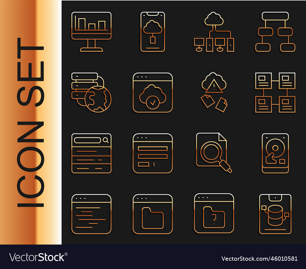 Set Line Server Web Hosting Hard Disk Drive Hdd Vector Image