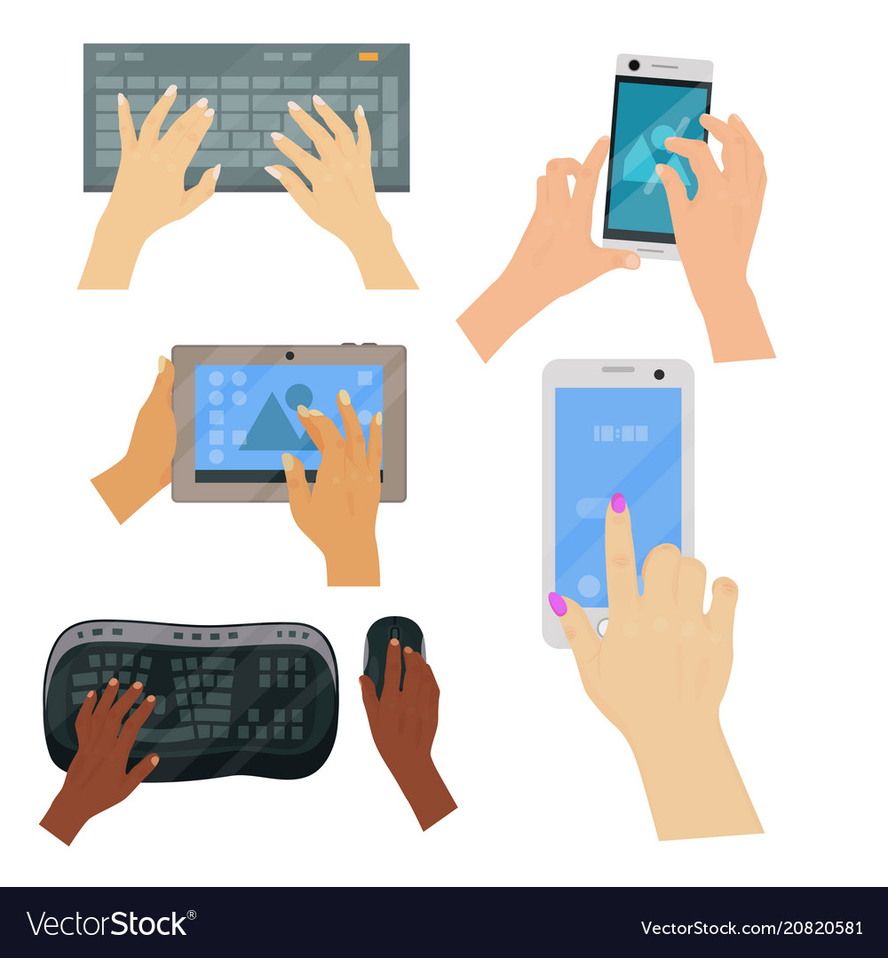 Users hands on keyboard computer touch gestures Vector Image Users hands on keyboard computer touch gestures Vector Image
