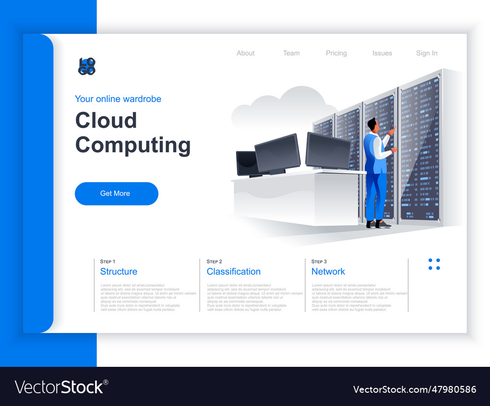 Cloud computing isometric landing page Royalty Free Vector Cloud computing isometric landing page Royalty Free Vector