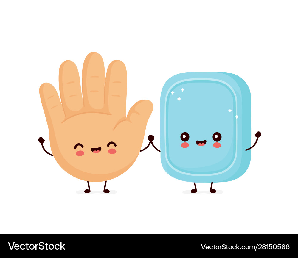 Cute smiling happy human hand and soap Royalty Free Vector
