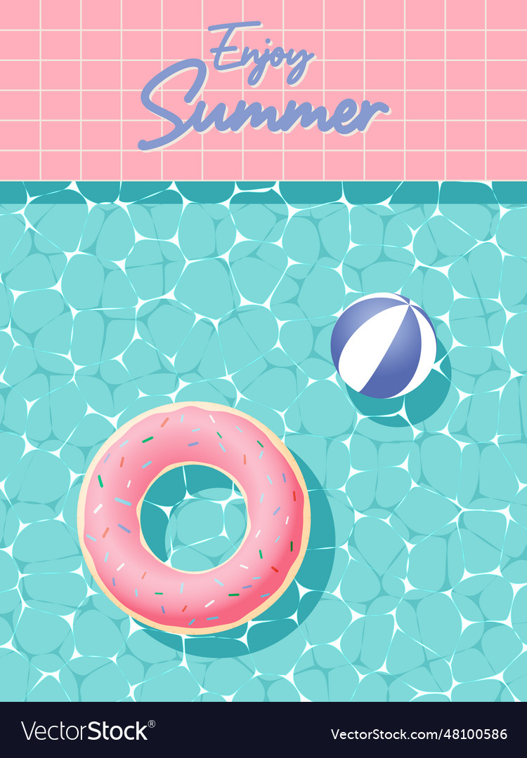 Donut inflatable floating in the pool with paper Vector Image