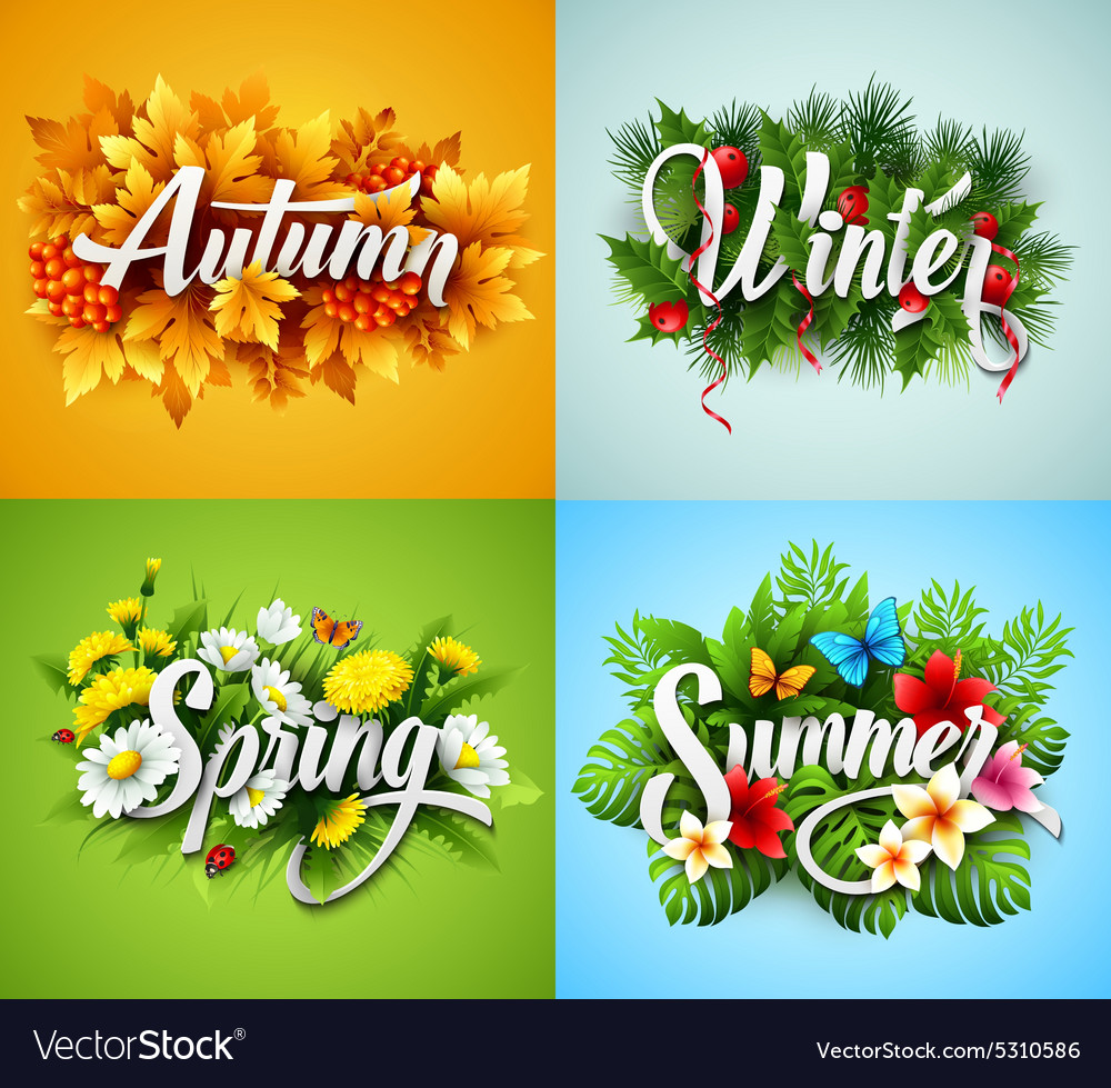 Four seasons typographic banner Royalty Free Vector Image