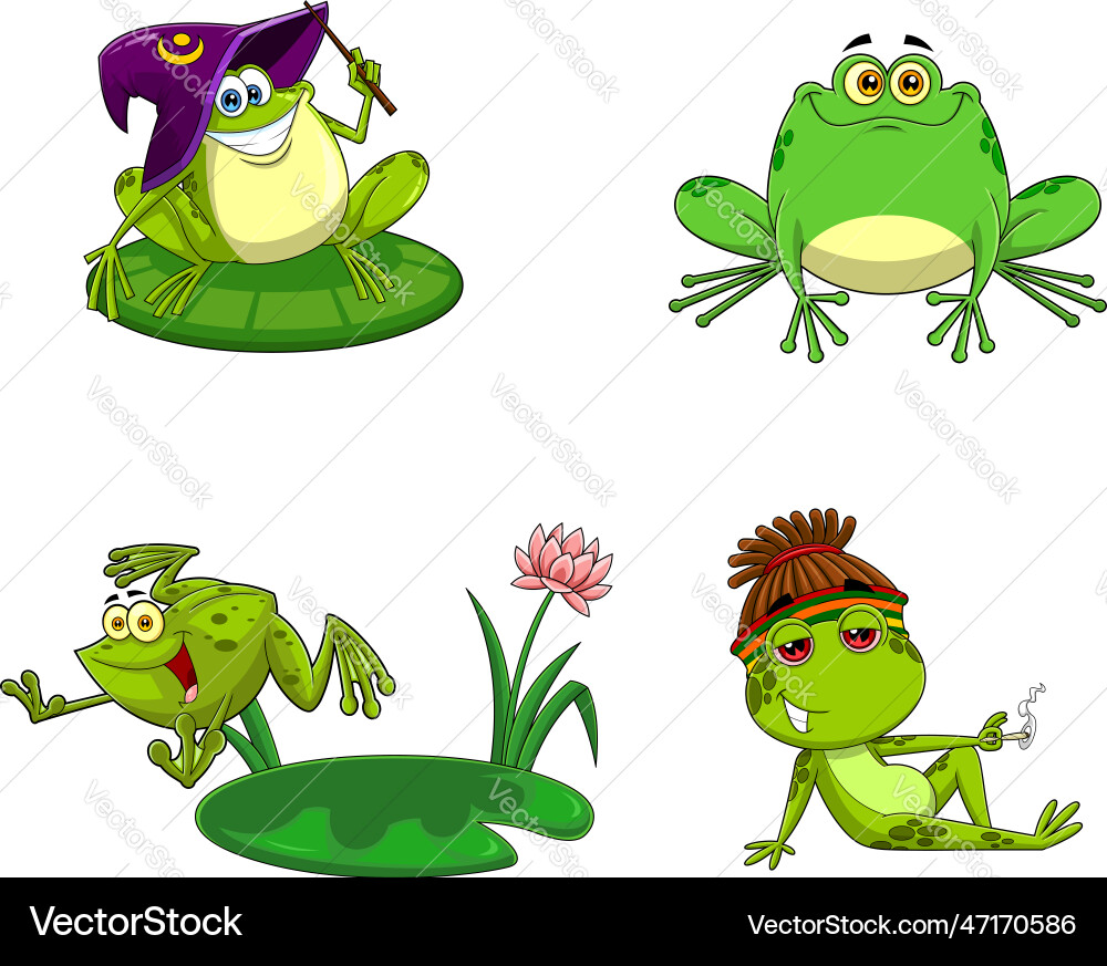 Green frog cartoon characters collection set Vector Image