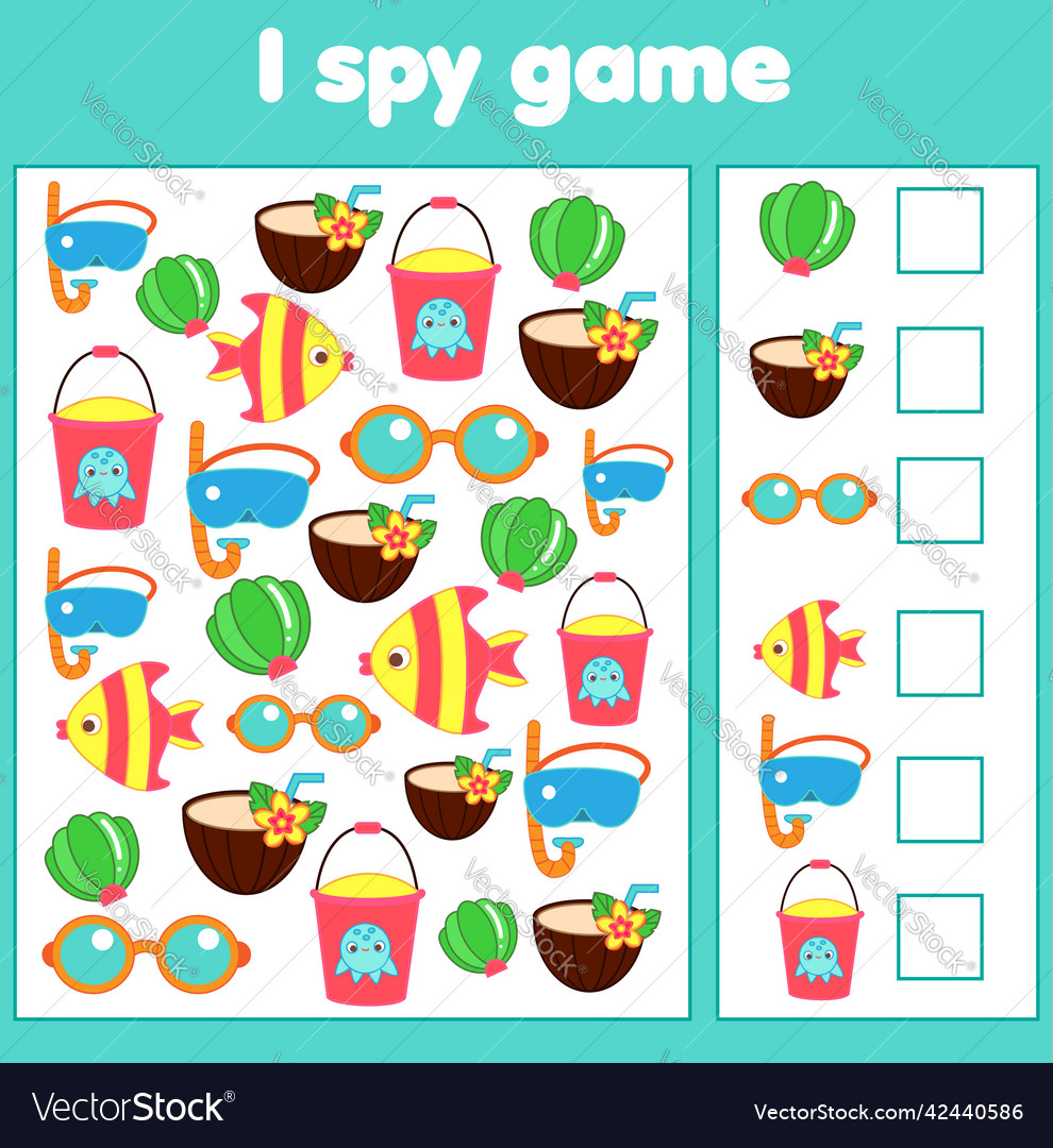 I spy game count summertime beach objects summer Vector Image