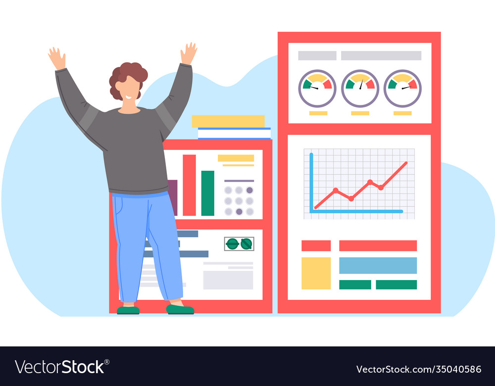 Man preparing to submit a progress report Vector Image