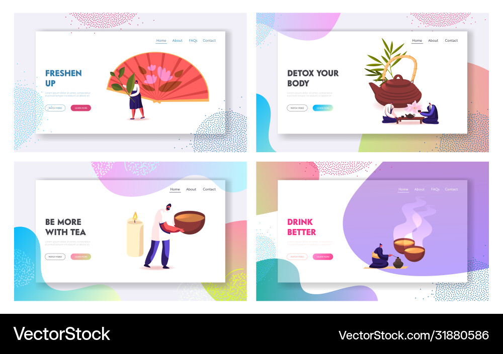 Tea ceremony landing page template set people Vector Image