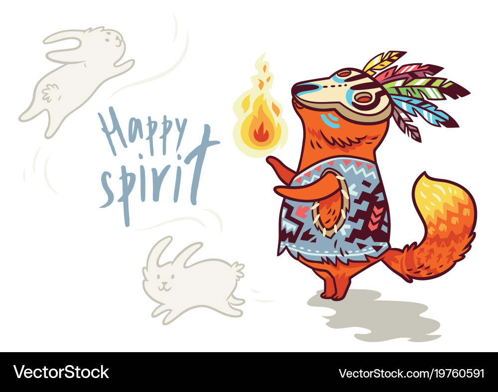 Baby fox shaman with feather print Royalty Free Vector Image