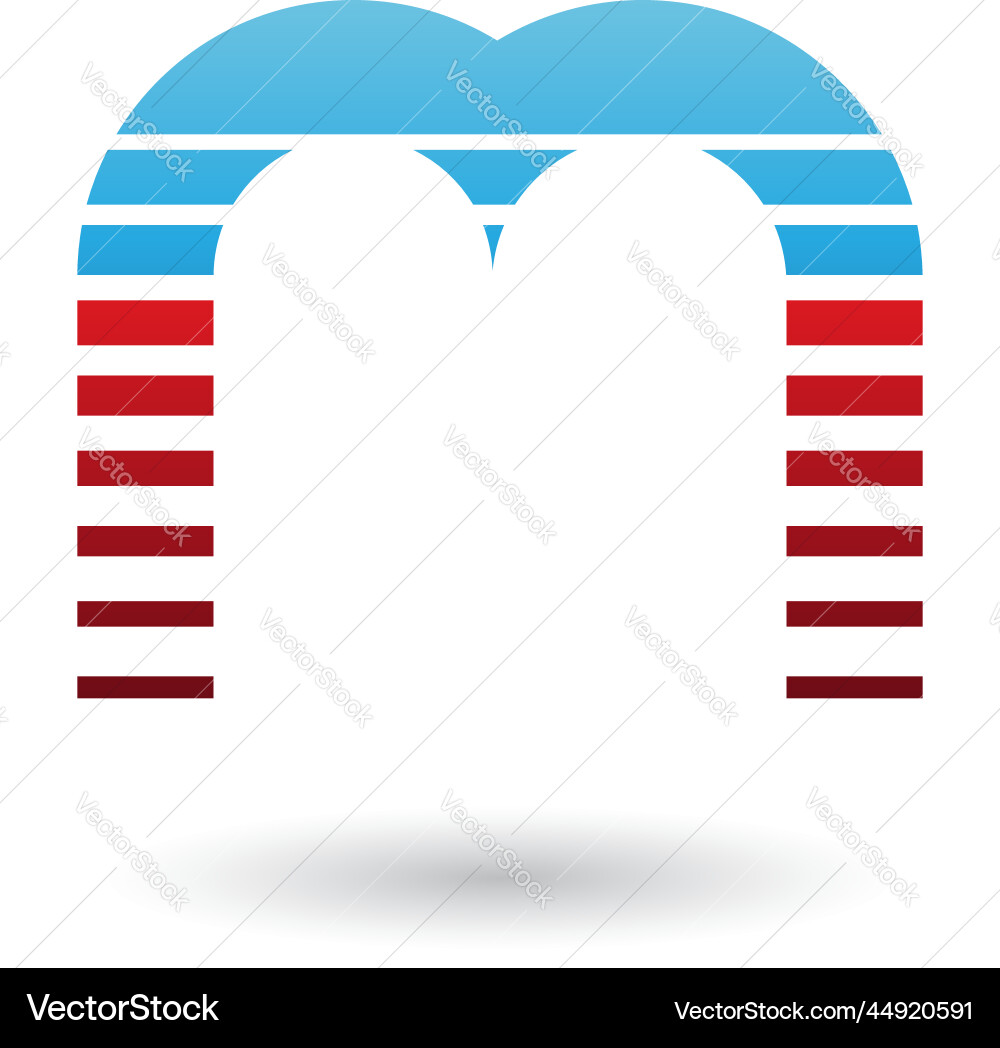 Blue and red letter m icon with horizontal stripes
