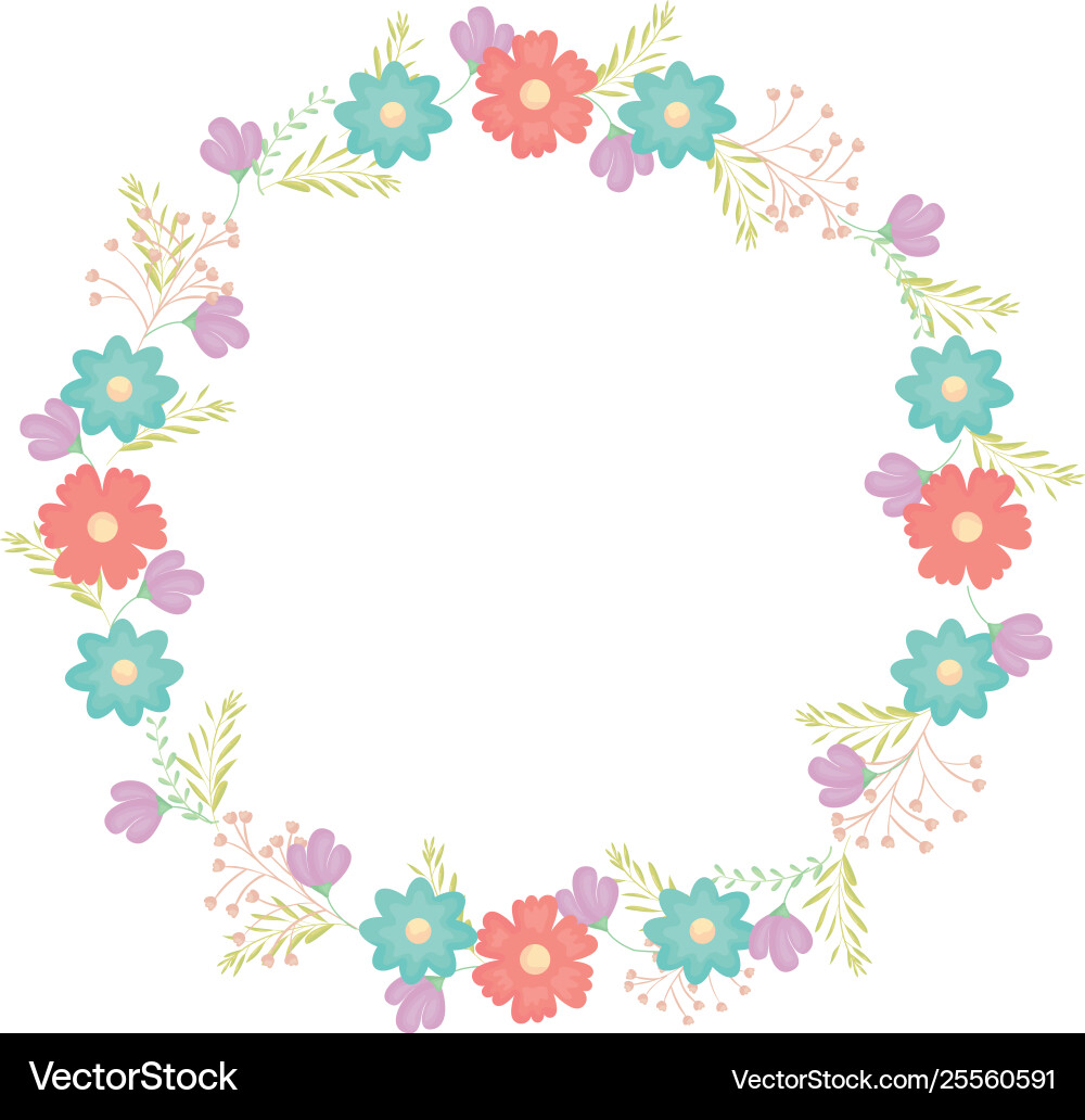 Circular crown with flowers and leafs decoration Vector Image
