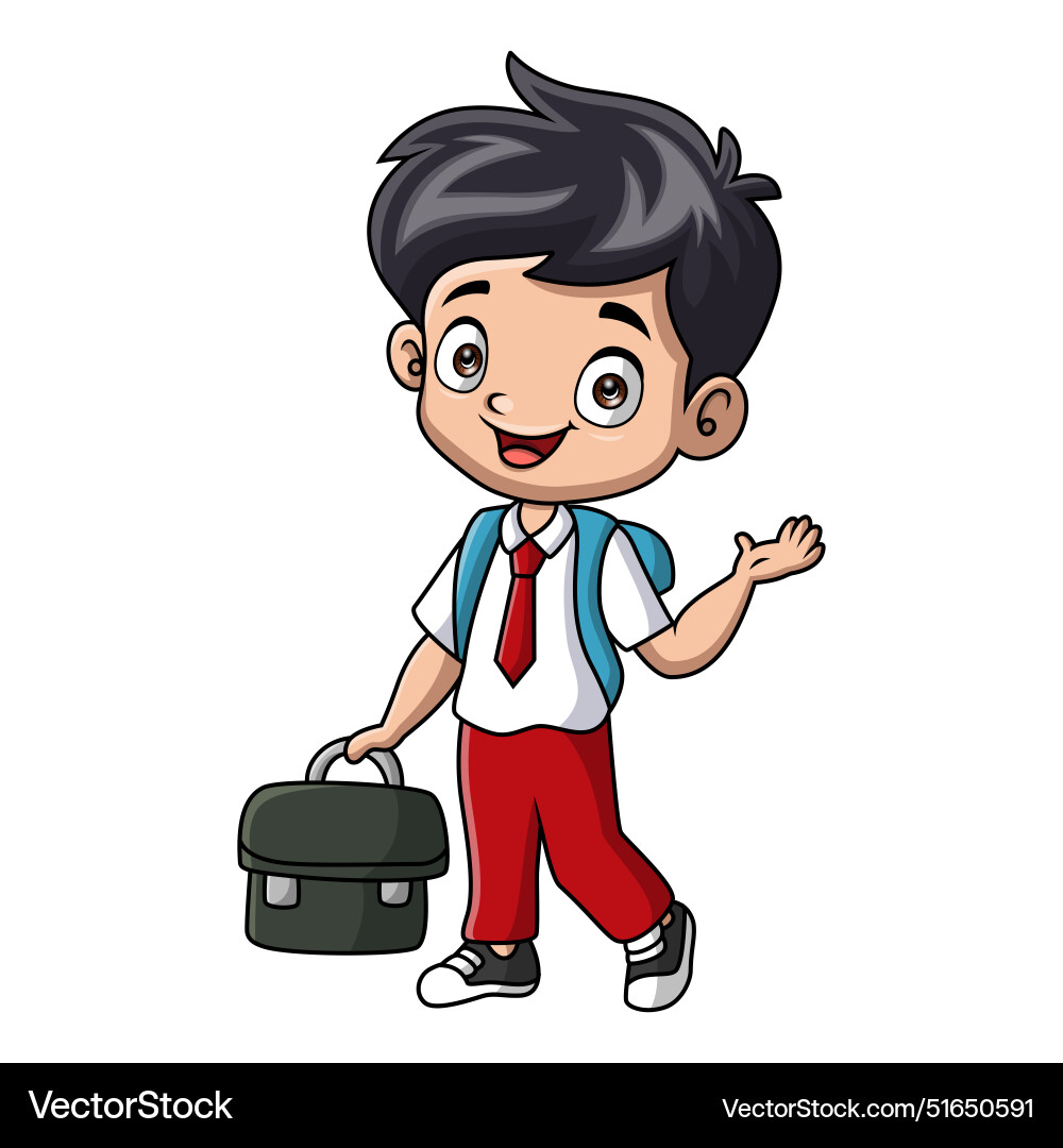 Cute happy school boy cartoon Royalty Free Vector Image