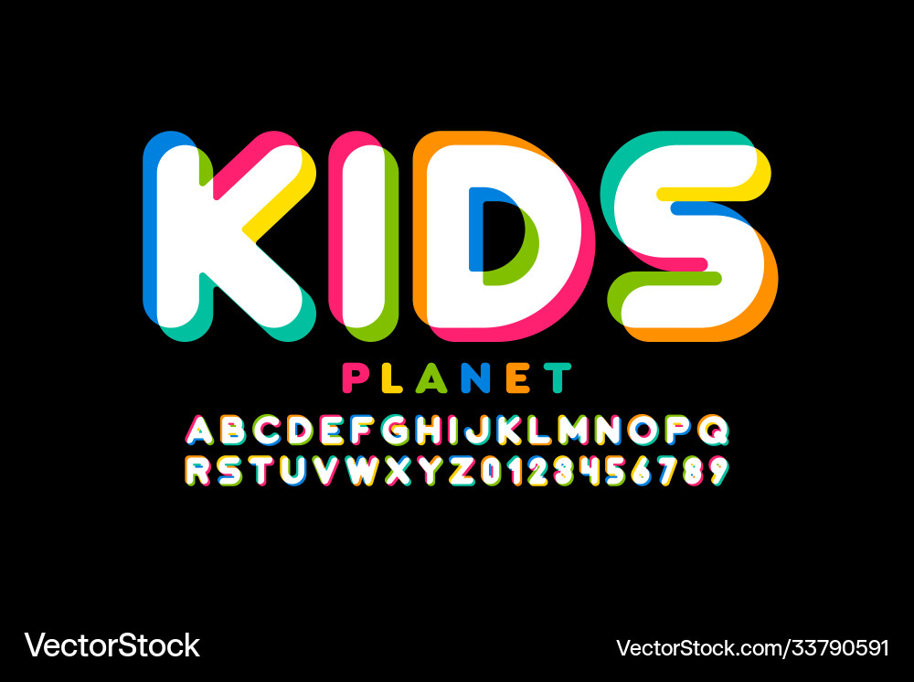 Kids style colorful font Royalty Free Vector Image