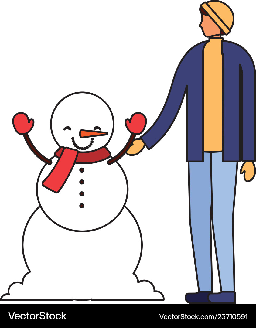 Man holding hand to snowman Royalty Free Vector Image