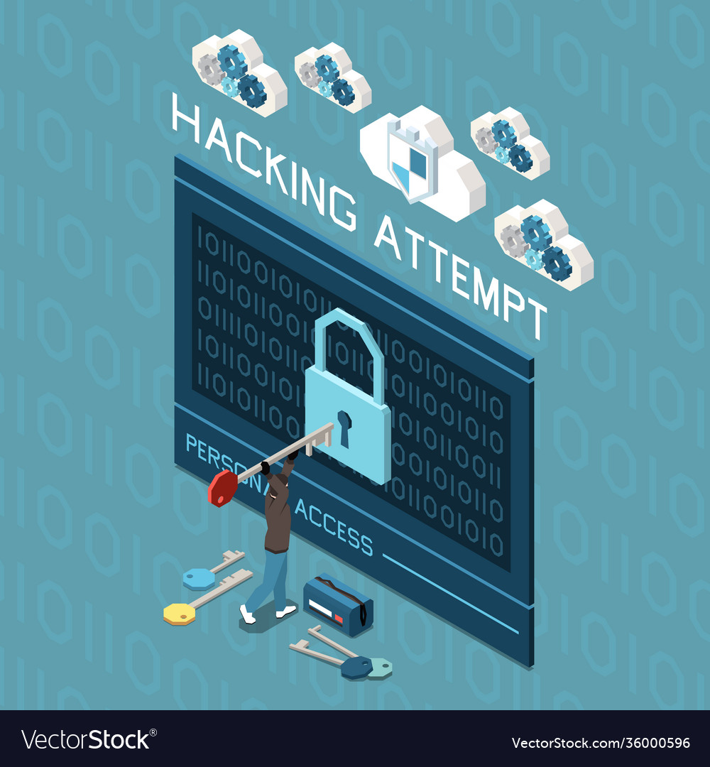 Hacking lock isometric composition Royalty Free Vector Image