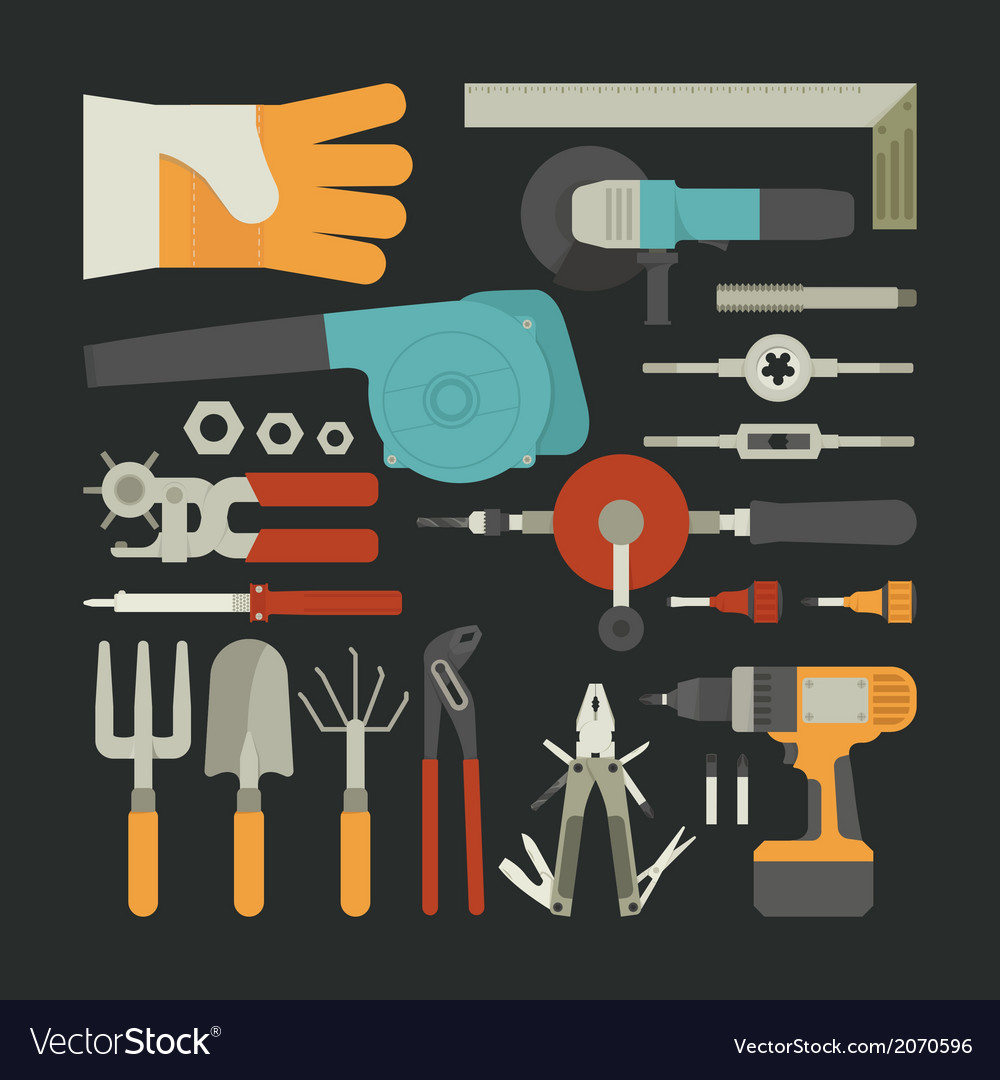 Hand tools icon set flat design Royalty Free Vector Image Hand tools icon set flat design Royalty Free Vector Image