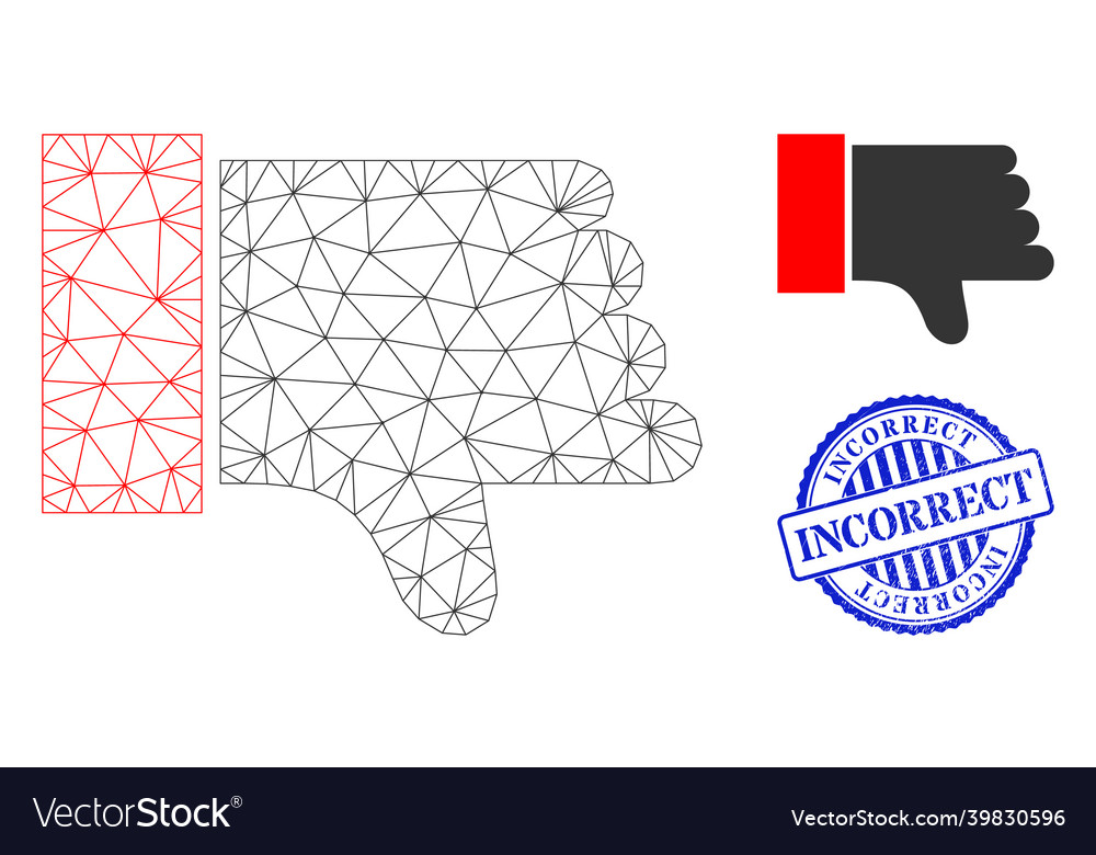 Incorrect scratched badge and web net thumb down Vector Image Incorrect scratched badge and web net thumb down Vector Image