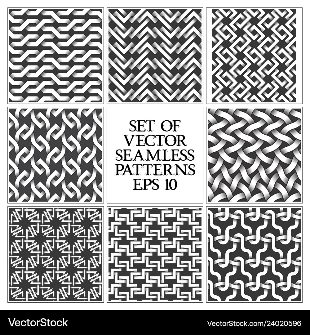 Set monochrome seamless patterns swatches of Vector Image
