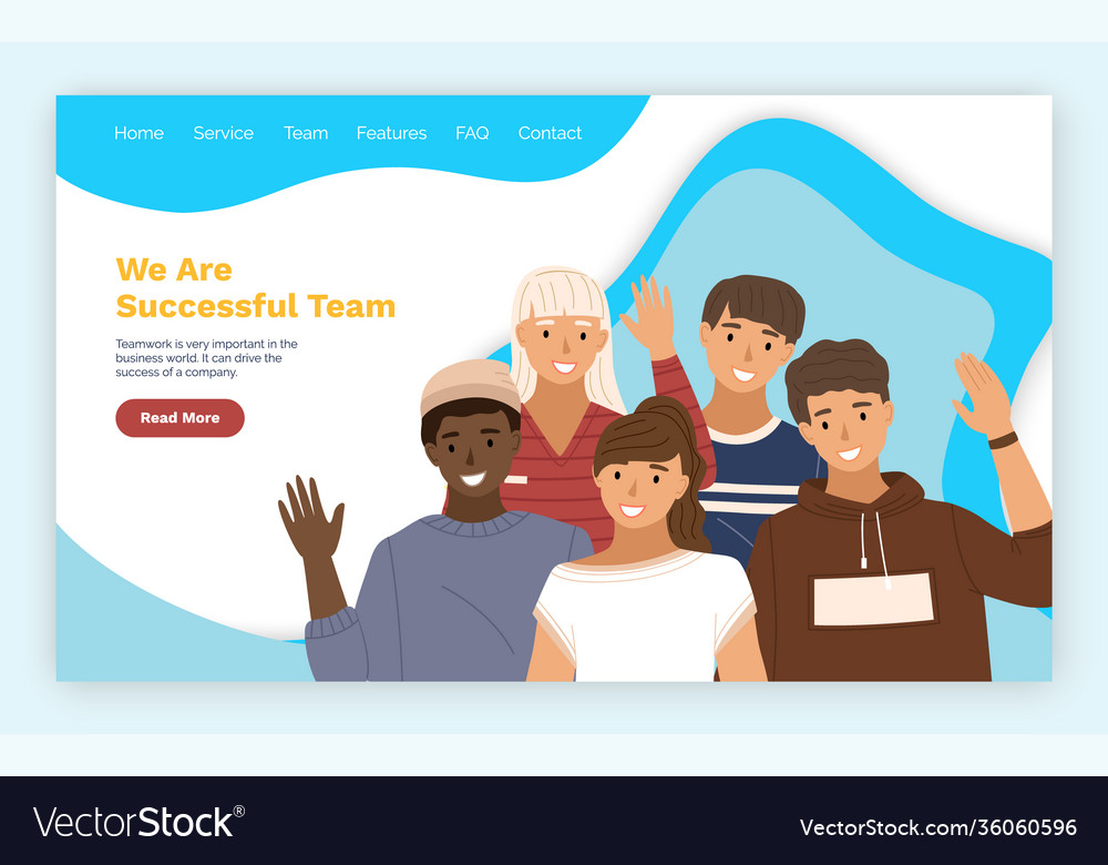 Successful team landing page template with happy Vector Image