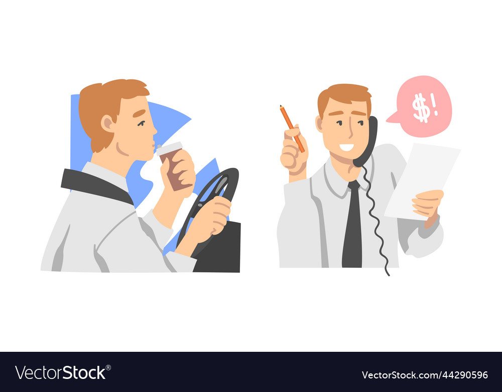 Young man daily routine set businessman driving Vector Image Young man daily routine set businessman driving Vector Image