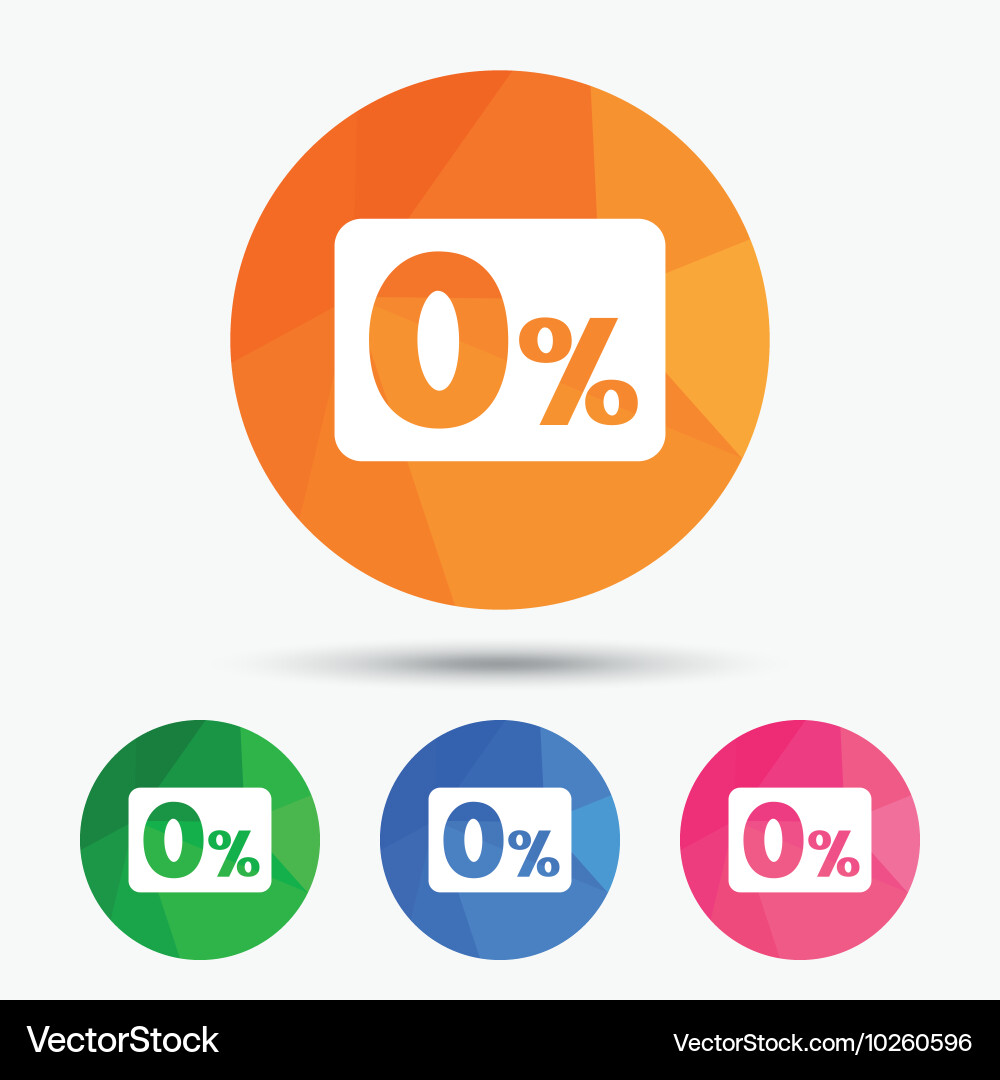 Zero percent sign icon credit symbol Royalty Free Vector