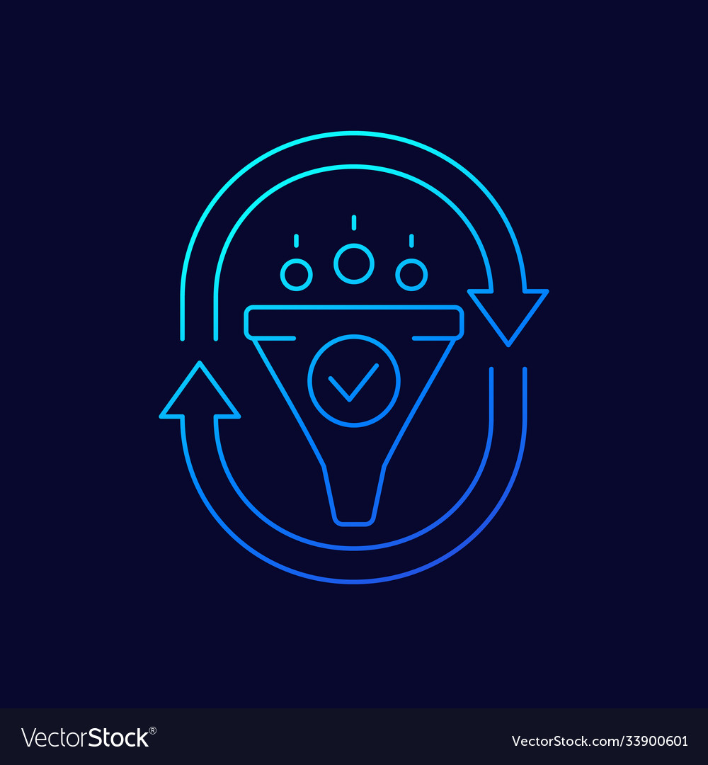 Filtering linear icon with funnel Royalty Free Vector Image
