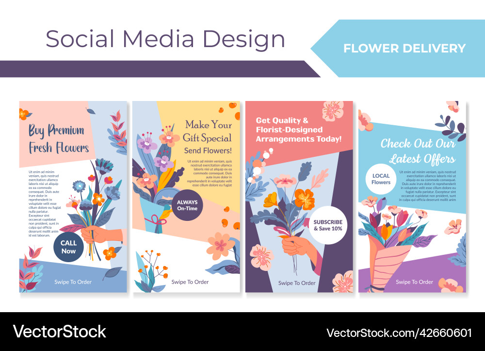 Flower delivery advertising at online network set Vector Image