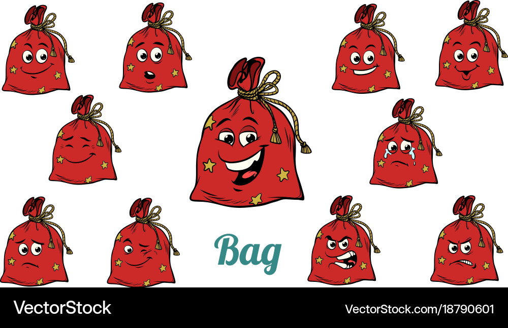Gift christmas bag emotions emoticons set isolated