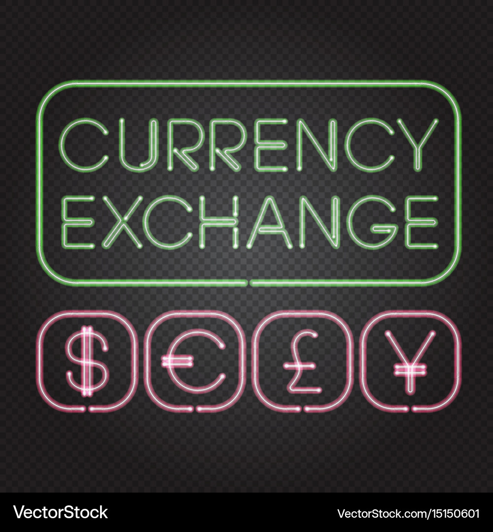 Glowing neon lights currency symbols Royalty Free Vector