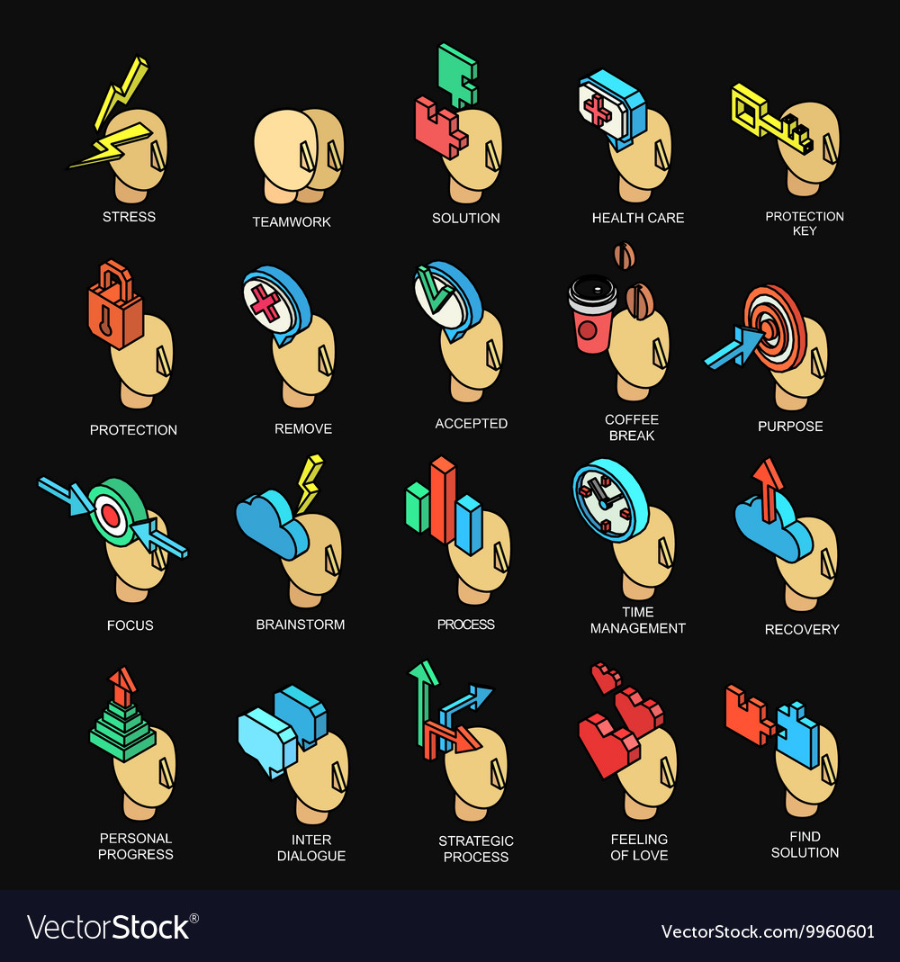 Isometric icons collection of human brain process Vector Image