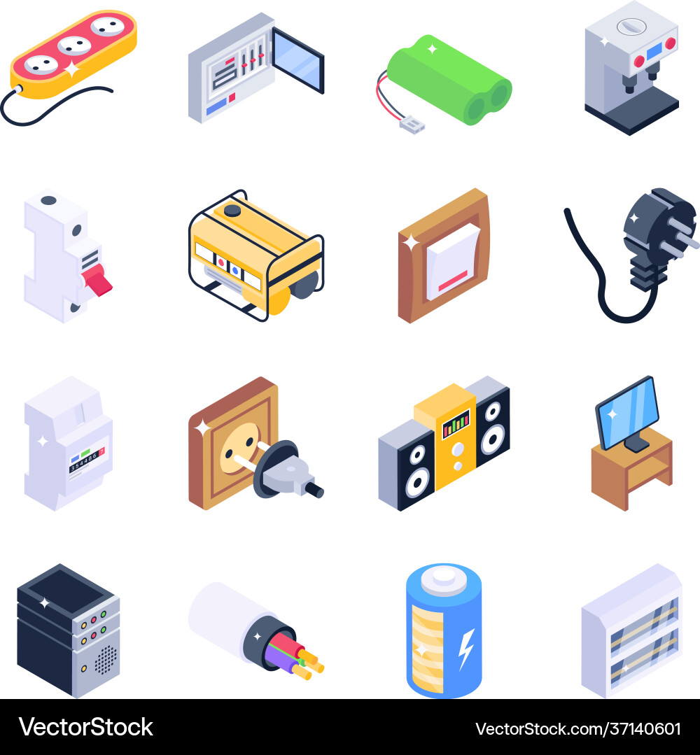Pack electronics instruments isometric icons Vector Image