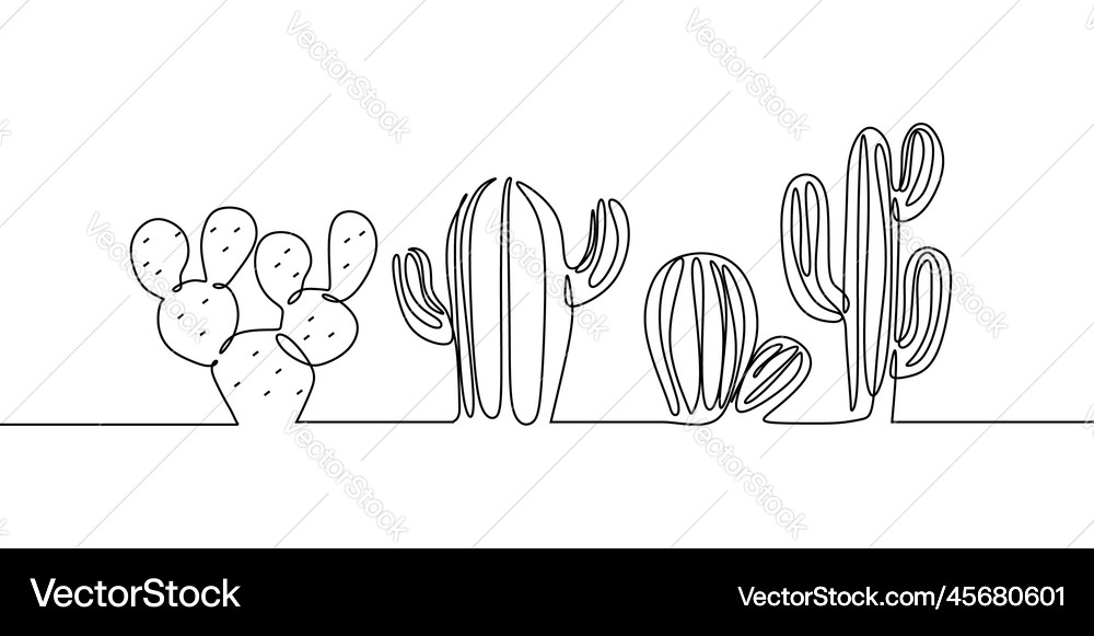 Set of cute cactus continuous one line drawing Vector Image