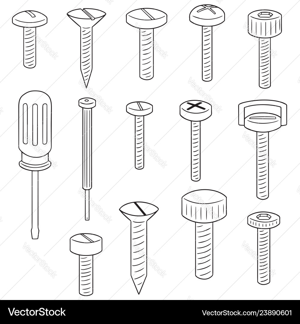 Set of screw and screwdriver Royalty Free Vector Image