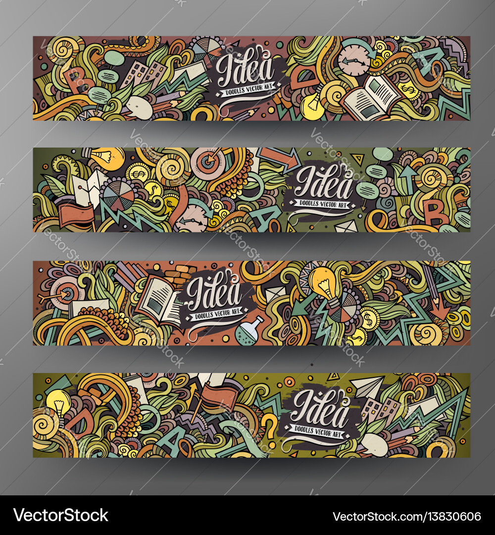 Cartoon hand drawn doodles idea banners Royalty Free Vector