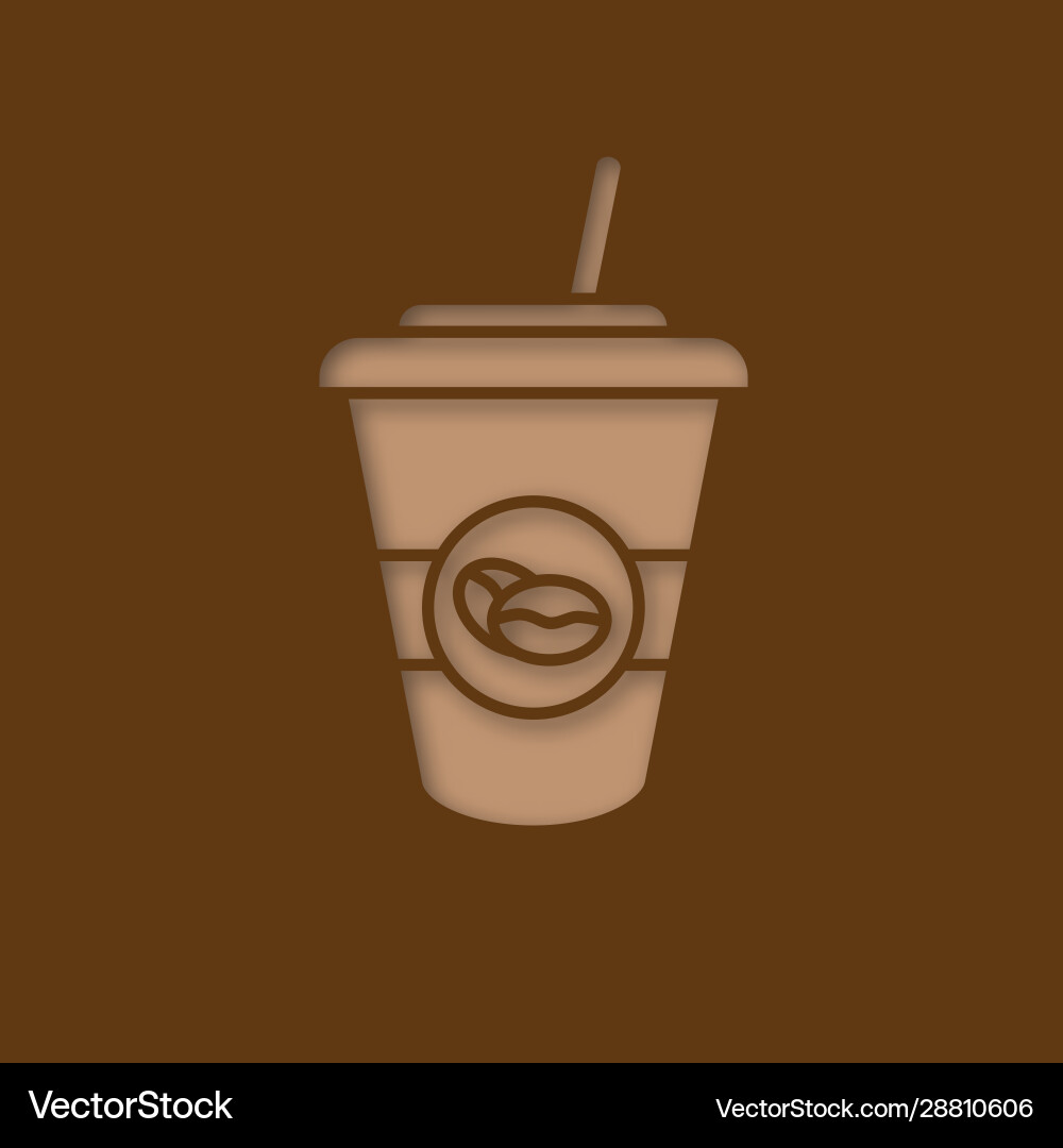 Iced coffee drink paper cut out icon Royalty Free Vector