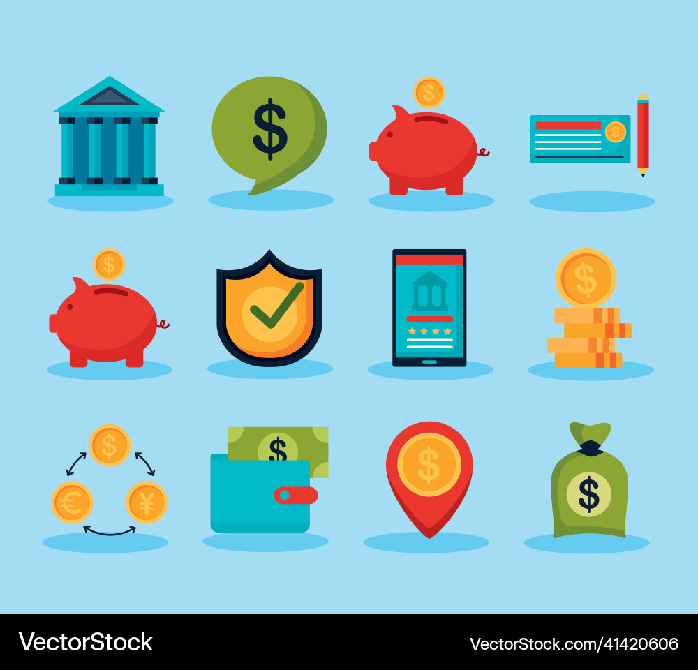 Twelve banking money icons Royalty Free Vector Image