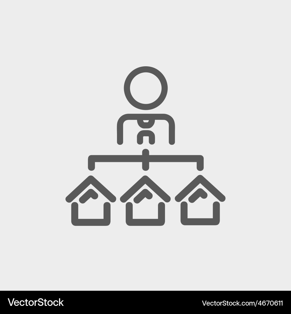 Agent with three houses for sale thin line icon Vector Image