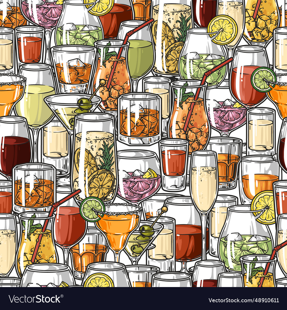 Alcoholic drinks colorful pattern seamless Vector Image