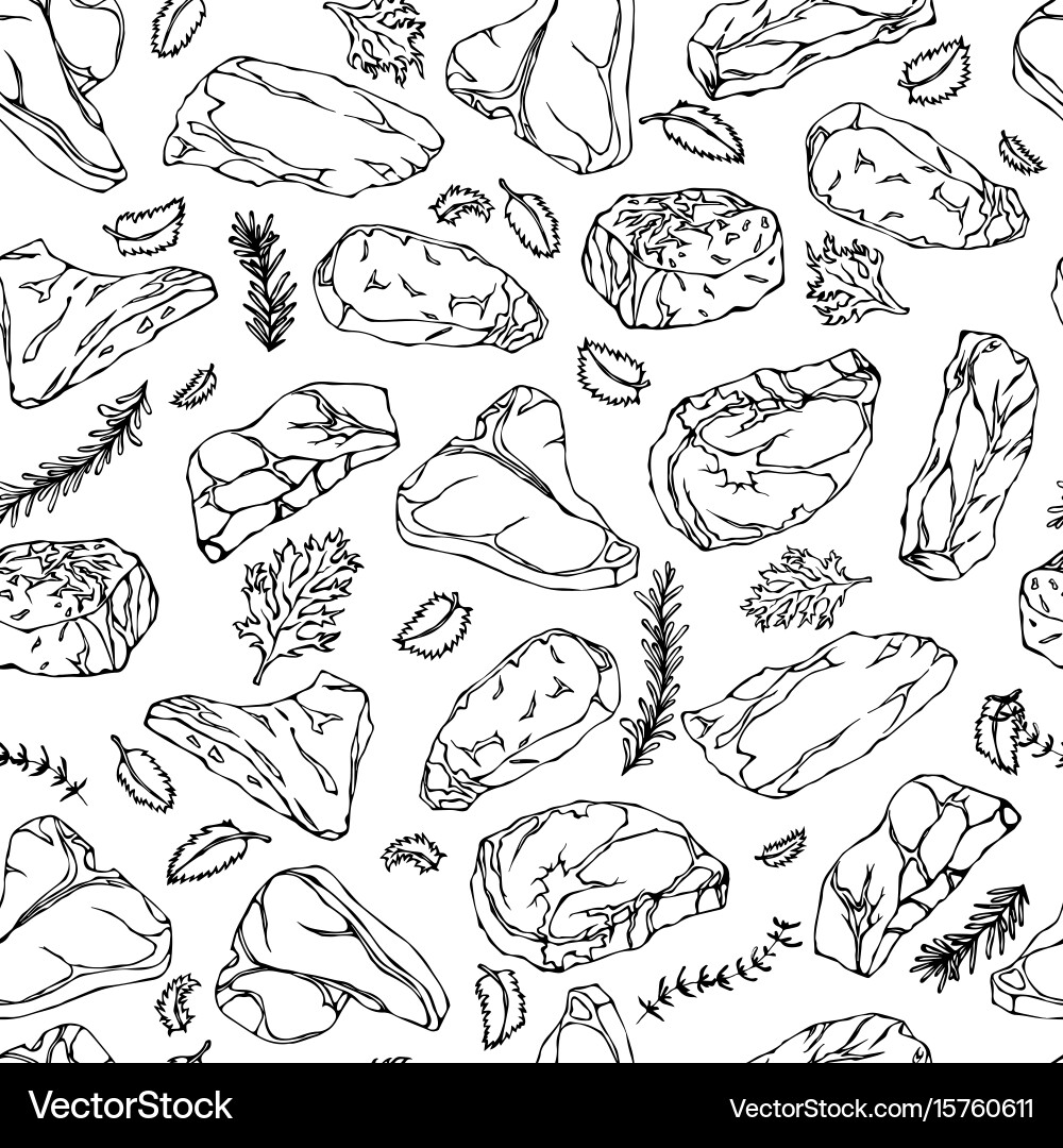 Beef steaks and meat cuts lettering seamless Vector Image