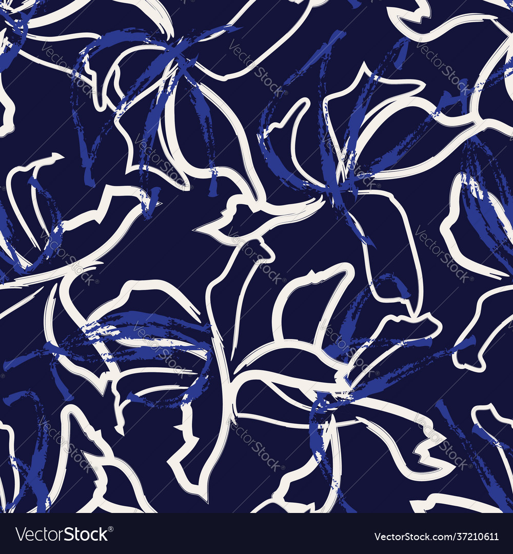 Blue floral brush strokes seamless pattern Vector Image