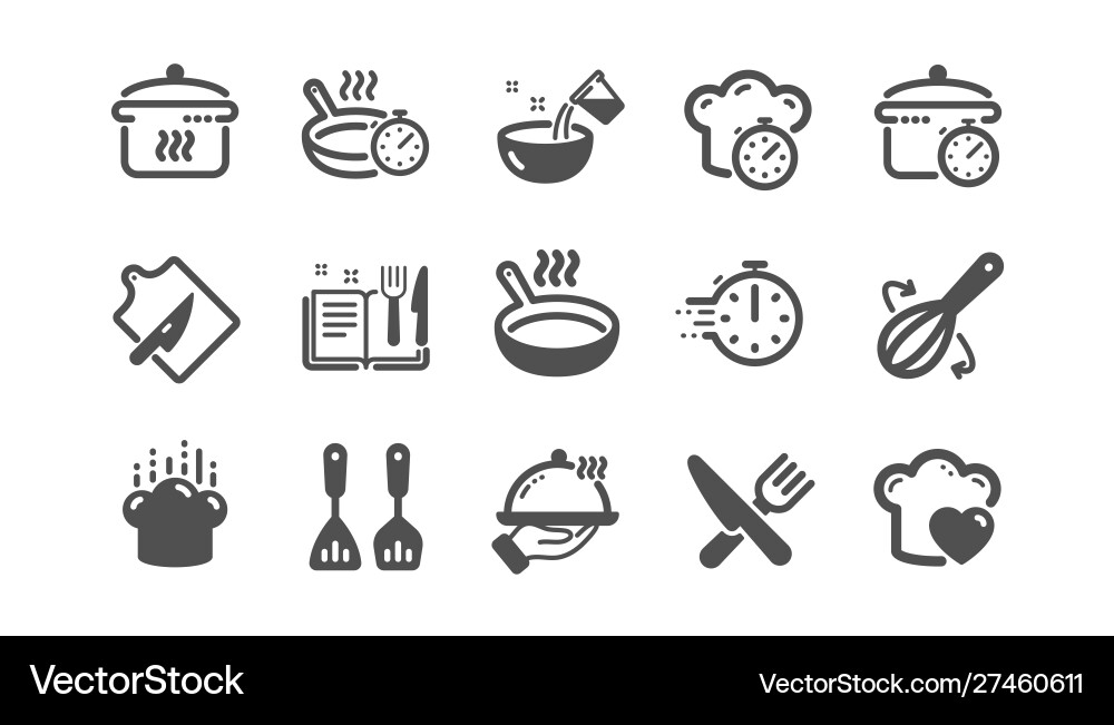Cooking icons boiling time frying pan Royalty Free Vector
