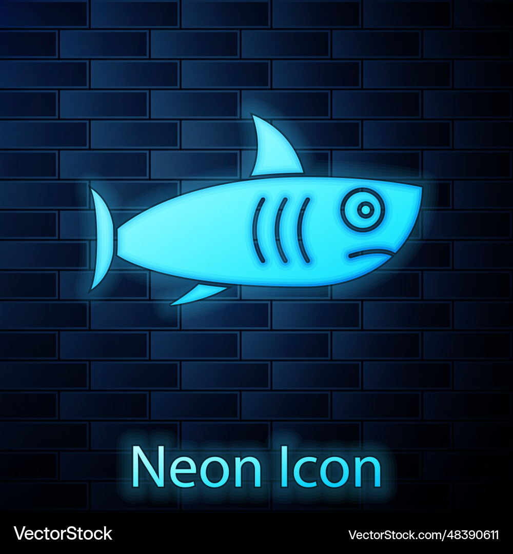 Glowing neon shark icon isolated on brick wall Vector Image