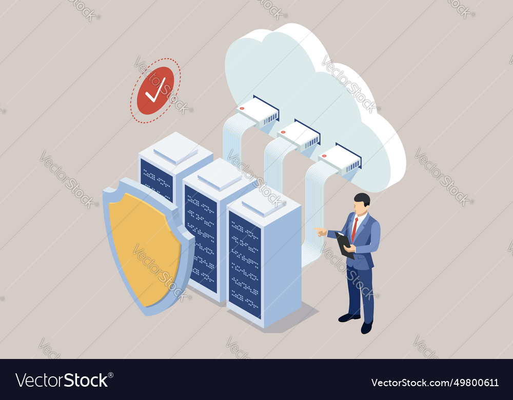 Isometric Secure Cloud Storage Data Royalty Free Vector