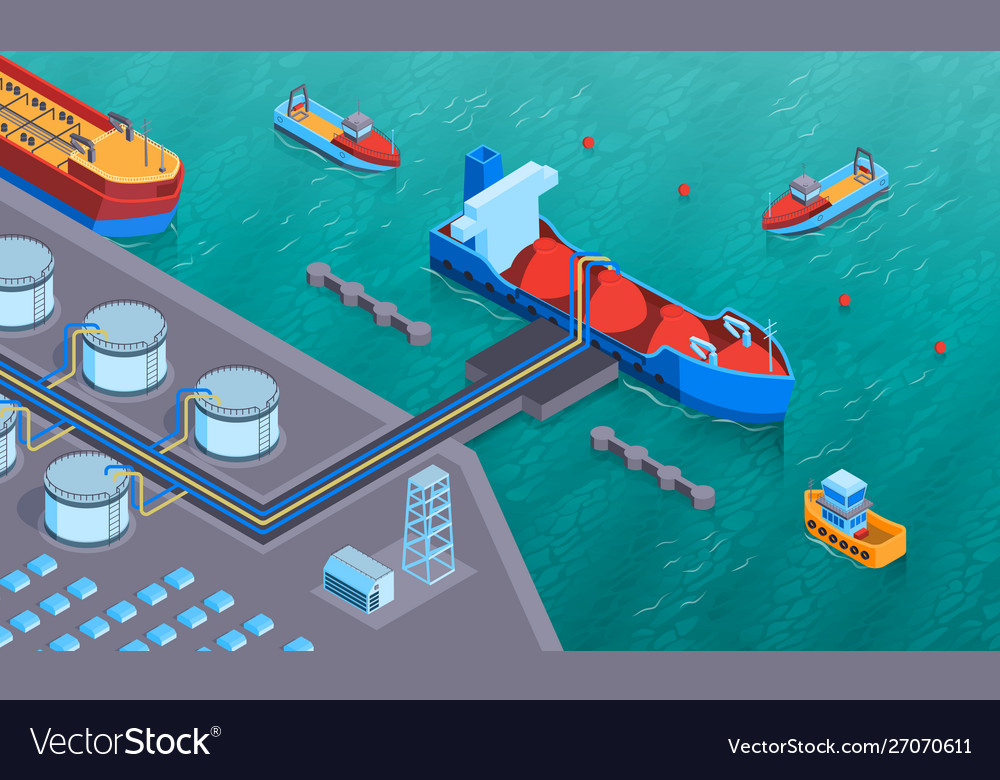 Isometric tanker loading composition Royalty Free Vector