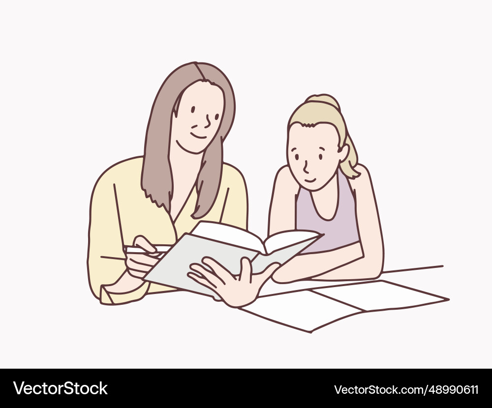 Mother and daughter doing homework together Vector Image